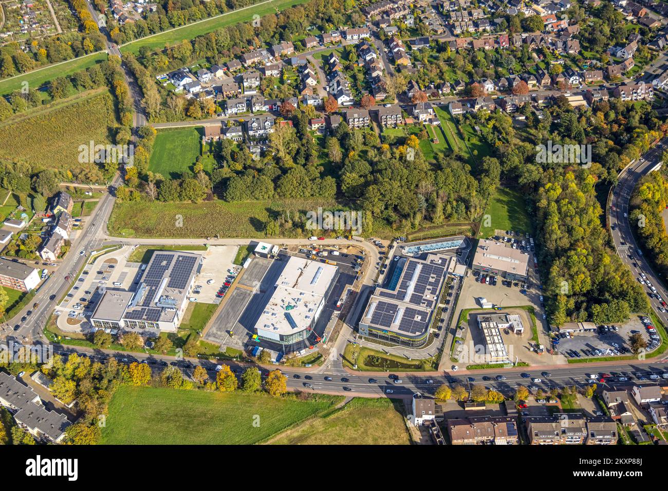 Aerial view, Bärenstraße business park, Schollin Bakery, new Porsche ...
