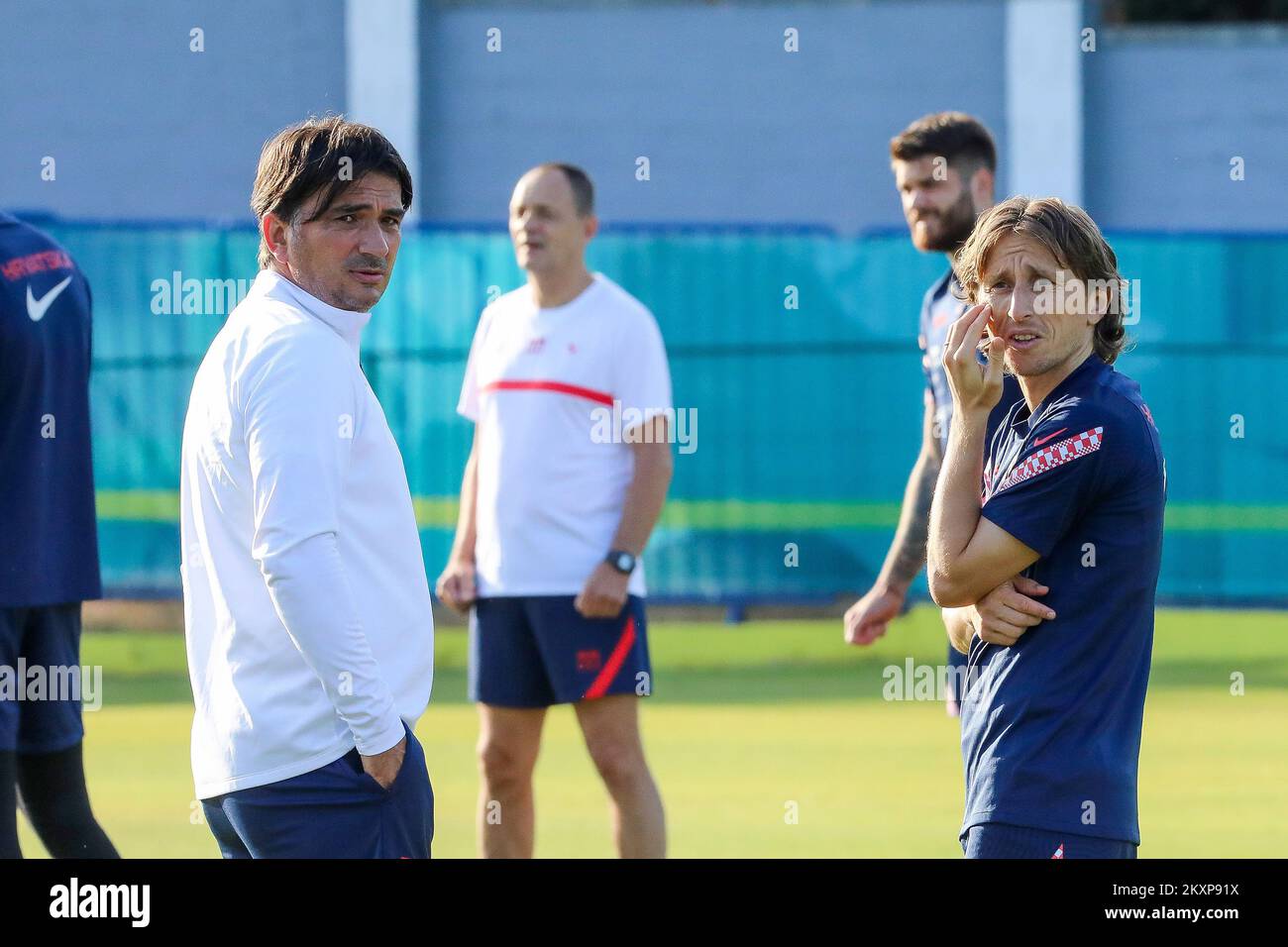 Football player Luka Modric and head coach Zlatko Dalic during training ...