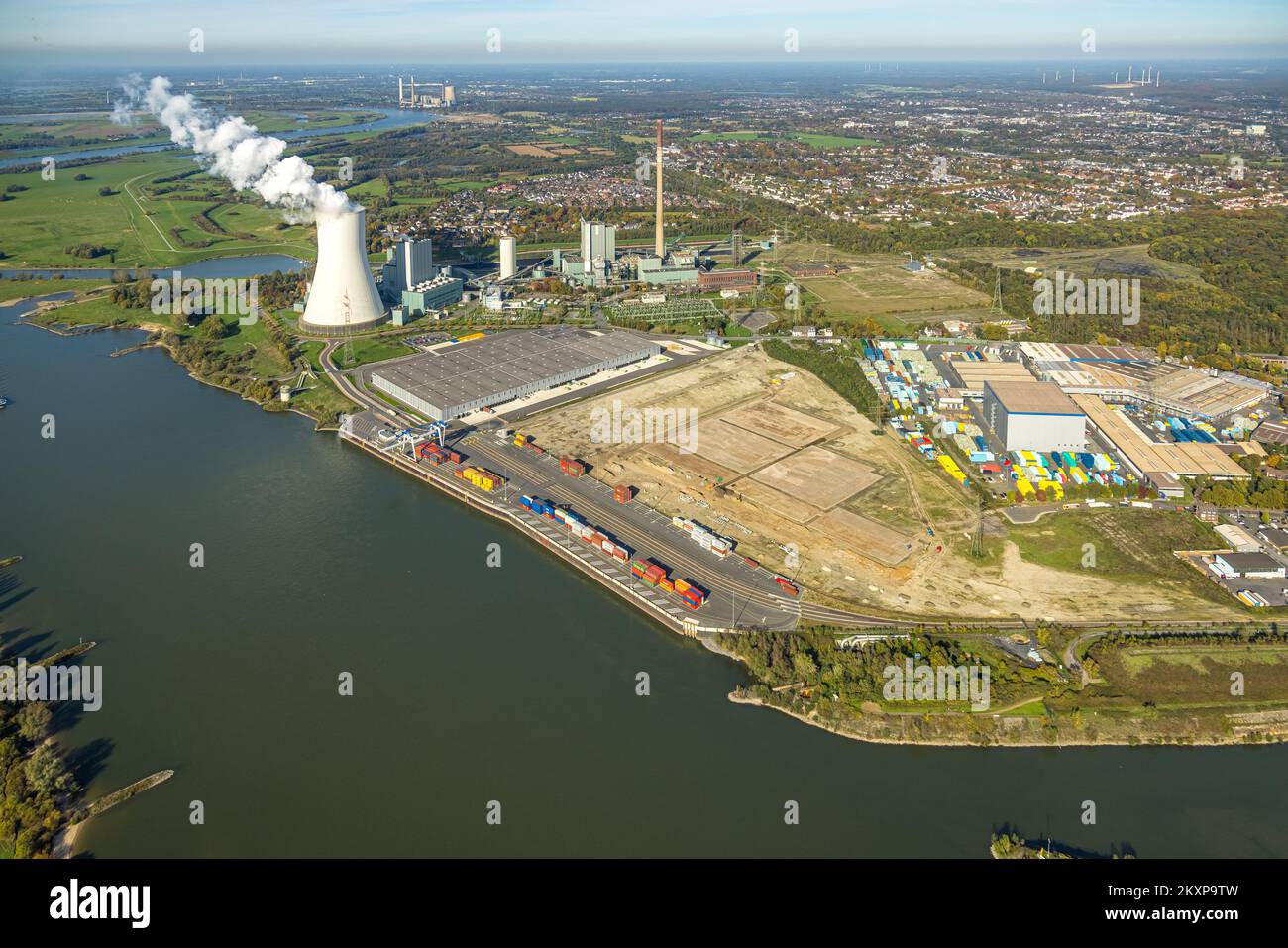 Aerial view, steaming STEAG power plant Walsum and logport VI at the ...
