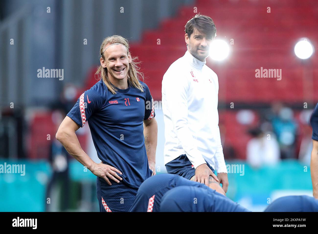 Football player Domagoj Vida and assistant coach Vedran Corluka during ...