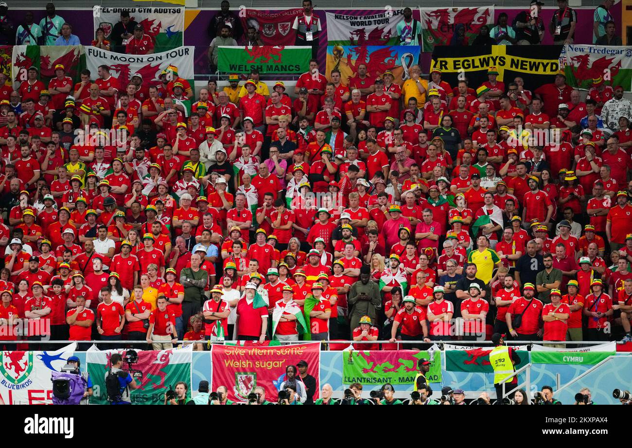 Wales fans during the FIFA World Cup Group B match at the Ahmad Bin Ali ...