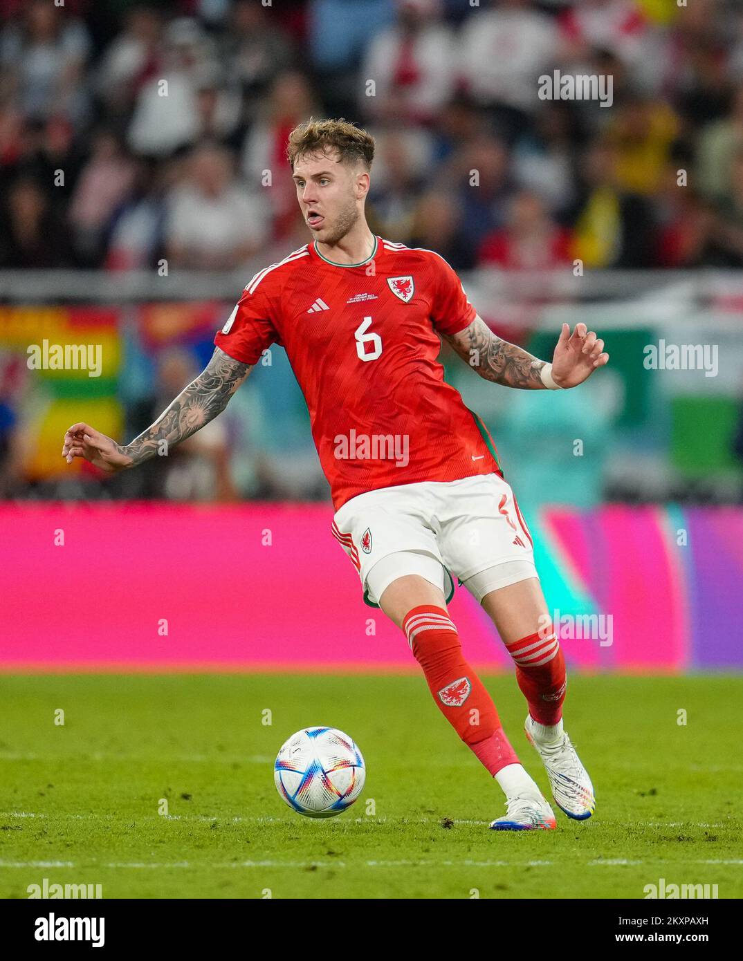 Wales' Joe Rodon during the FIFA World Cup Group B match at the Ahmad ...