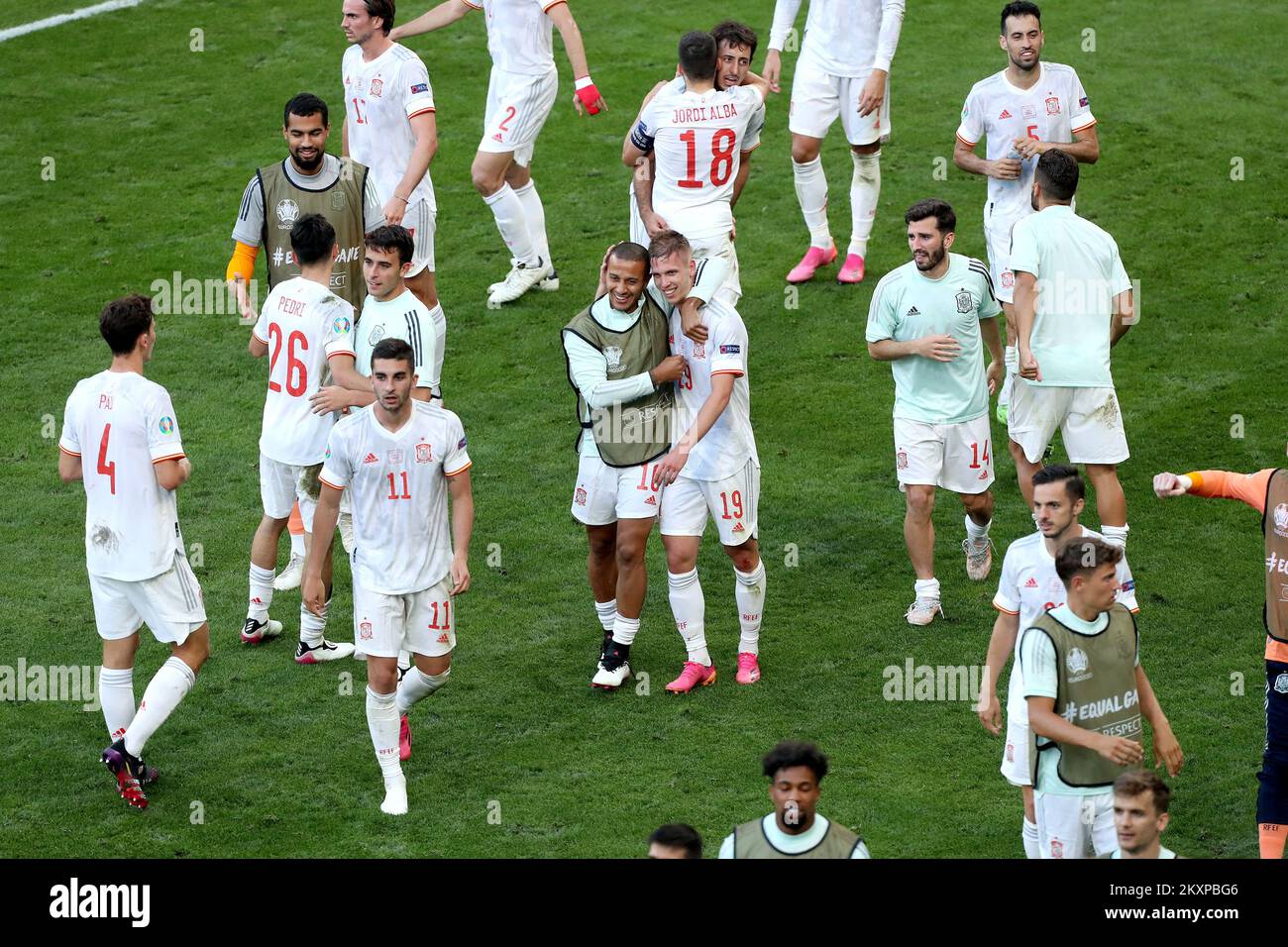 COPENHAGEN, DENMARK - JUNE 28: The Spanish national team celebrates the ...