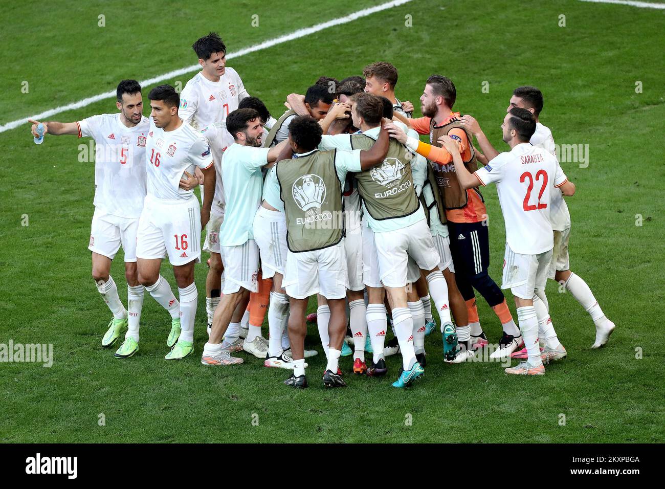COPENHAGEN, DENMARK - JUNE 28: The Spanish national team celebrates the ...