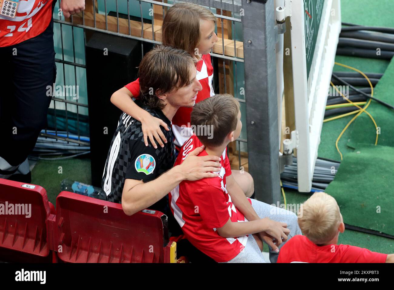 COPENHAGEN, DENMARK - JUNE 28: Luka Modric of Croatia with his children ...