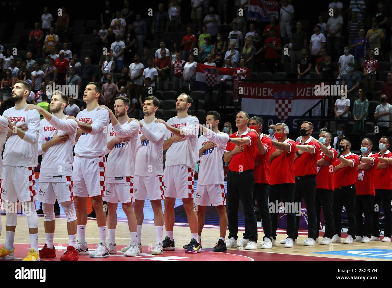 SPLIT, CROATIA - JULY 01: Croatian national team during the performance ...
