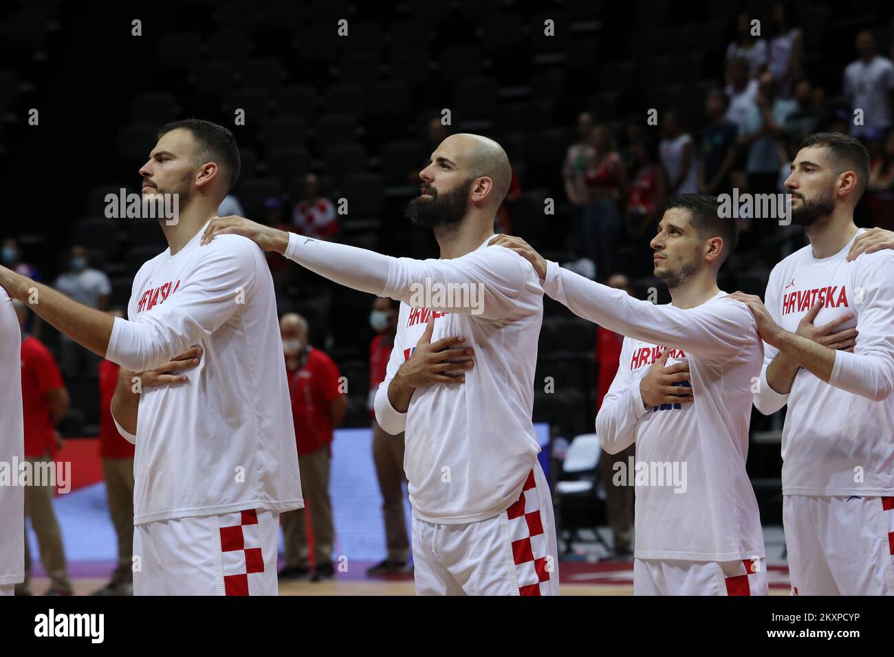 SPLIT, CROATIA - JULY 01: Croatian national team during the performance ...