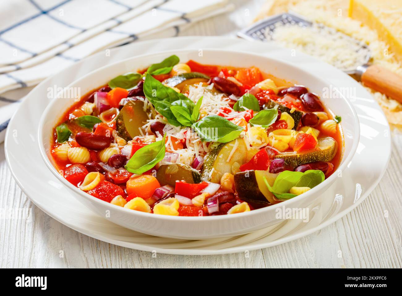 italian minestrone with red beans, zucchini, garbanzo beans, small ...