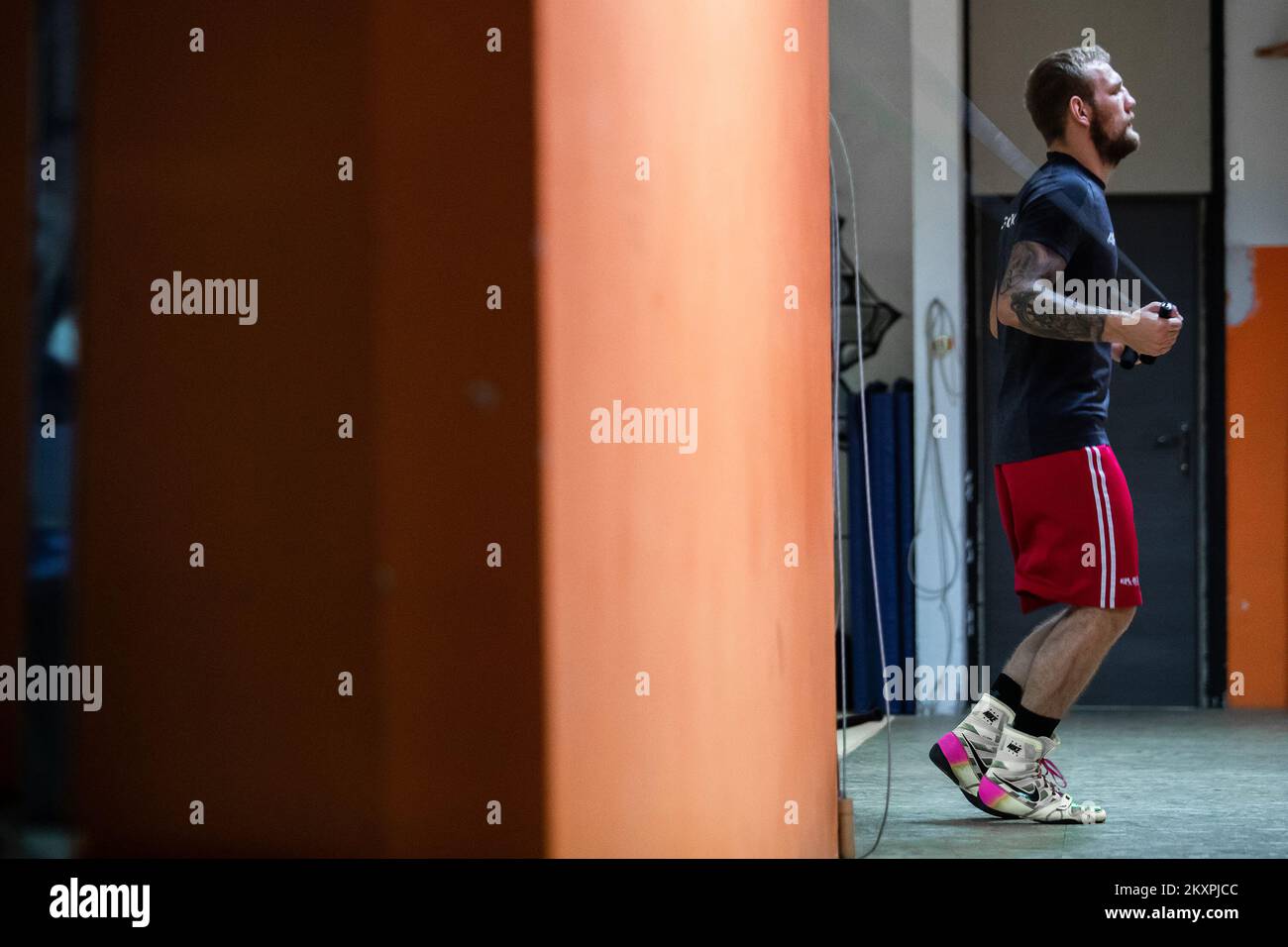 Croatian boxing champion Luka Plantic is seen during training before ...