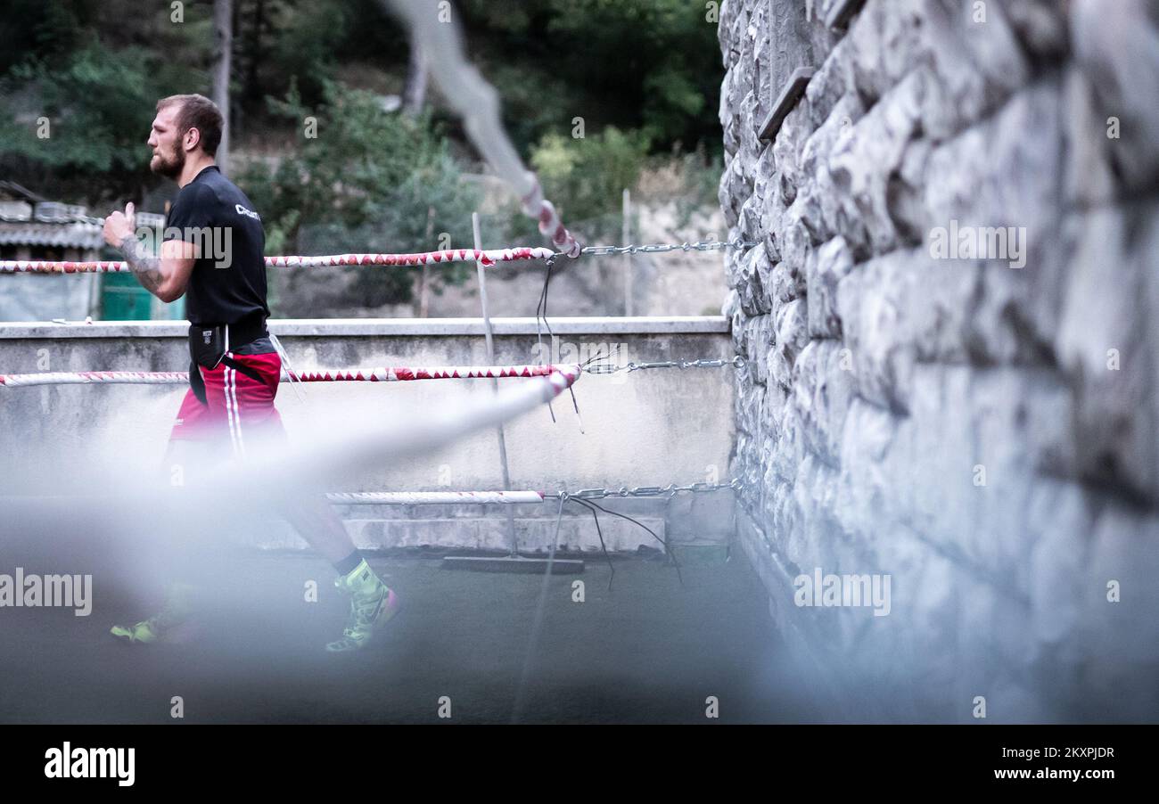 Croatian boxing champion Luka Plantic is seen during training before ...