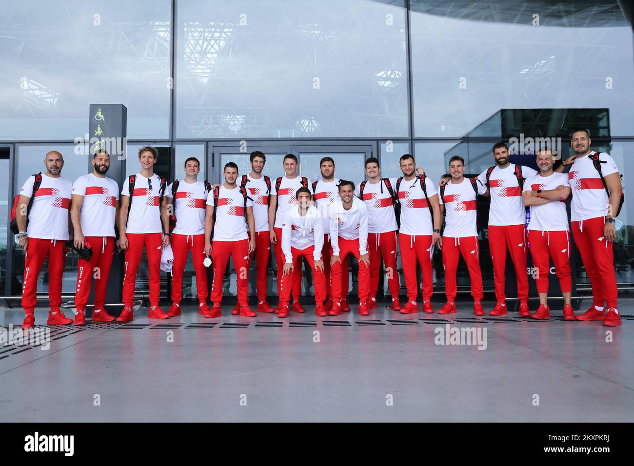 Croatian water polo team pose for photo at Franjo Tudjman Airport in ...