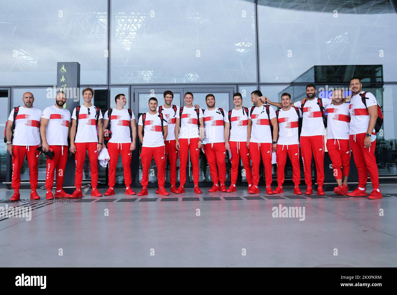Croatian water polo team pose for photo at Franjo Tudjman Airport in ...