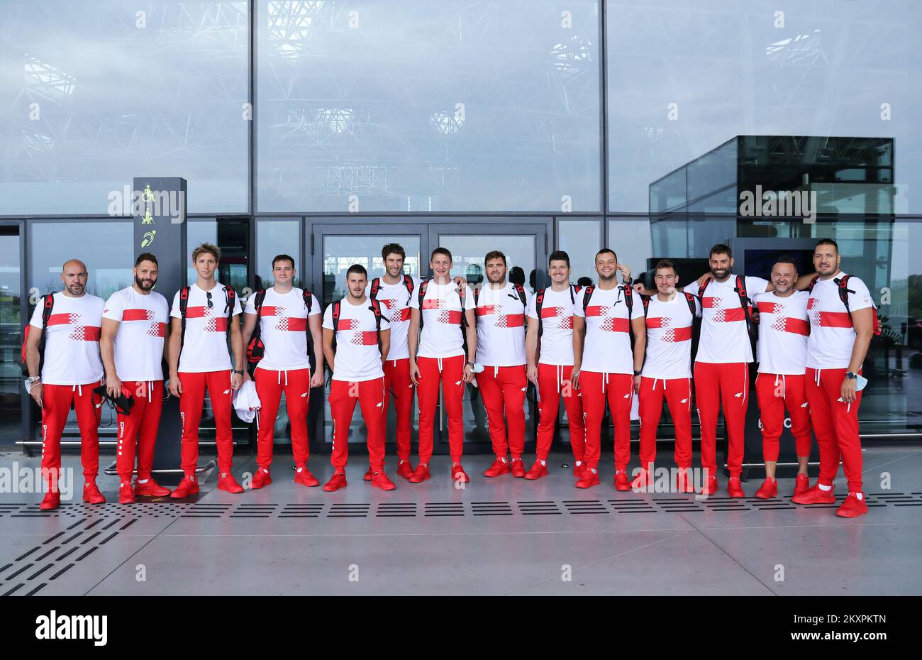 Croatian water polo team pose for photo at Franjo Tudjman Airport in ...