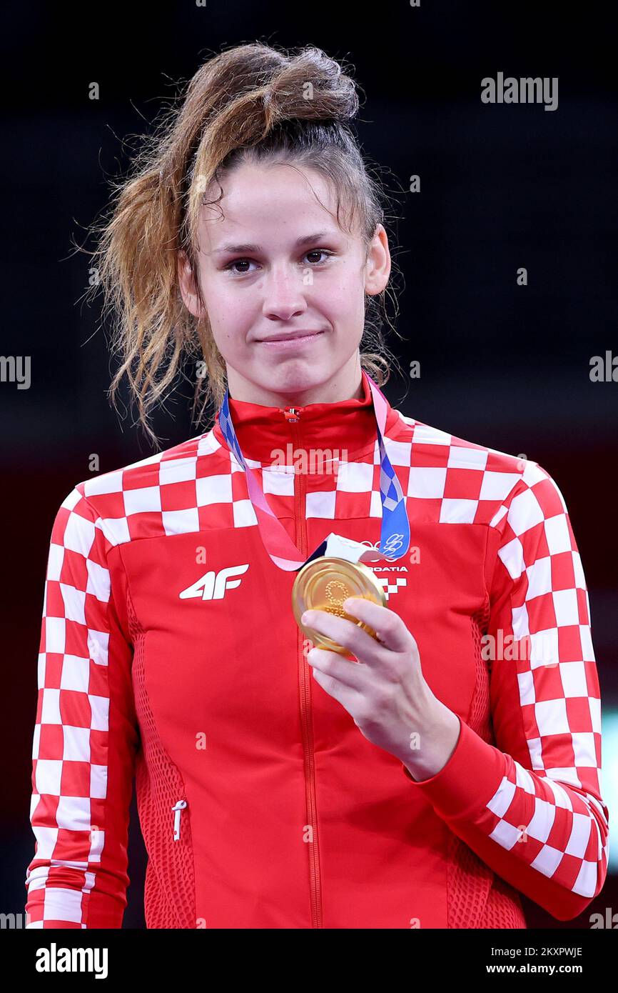 Gold medalist Matea Jelic of Croatia poses with the gold medal for the ...