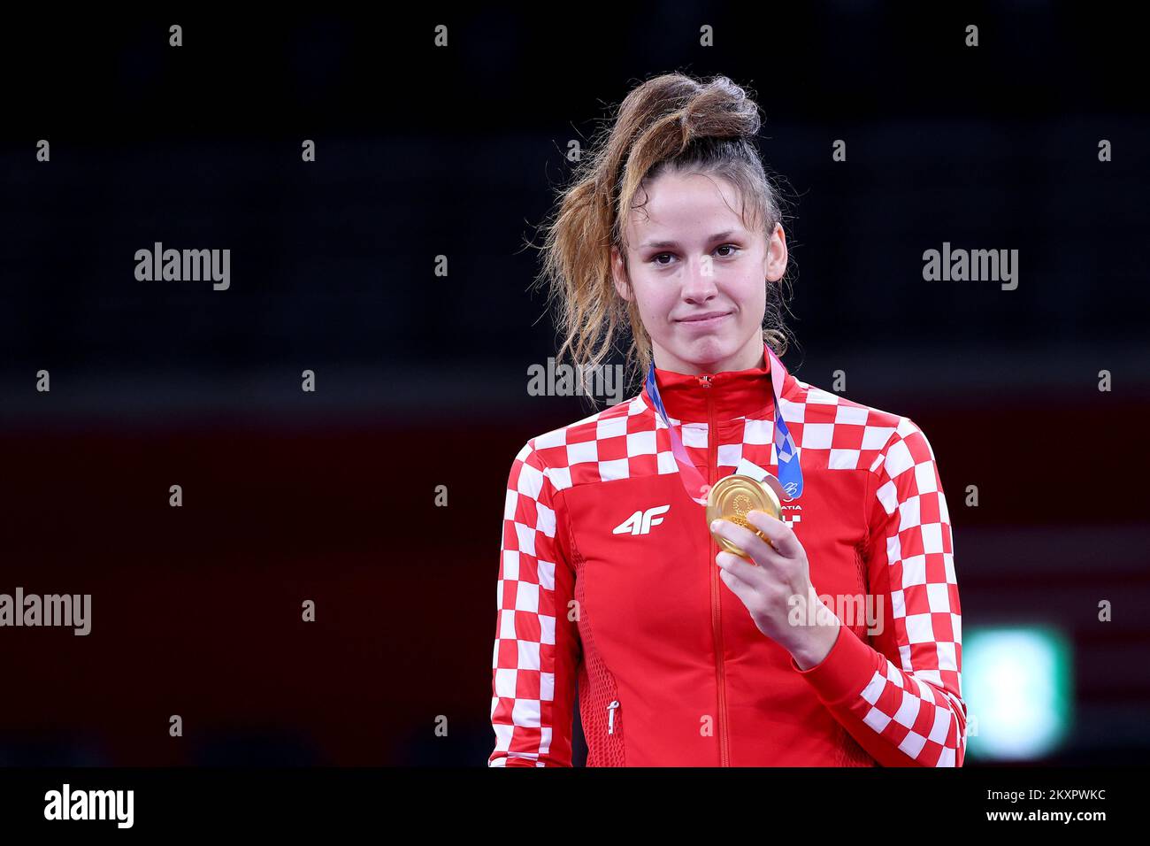Gold medalist Matea Jelic of Croatia poses with the gold medal for the ...