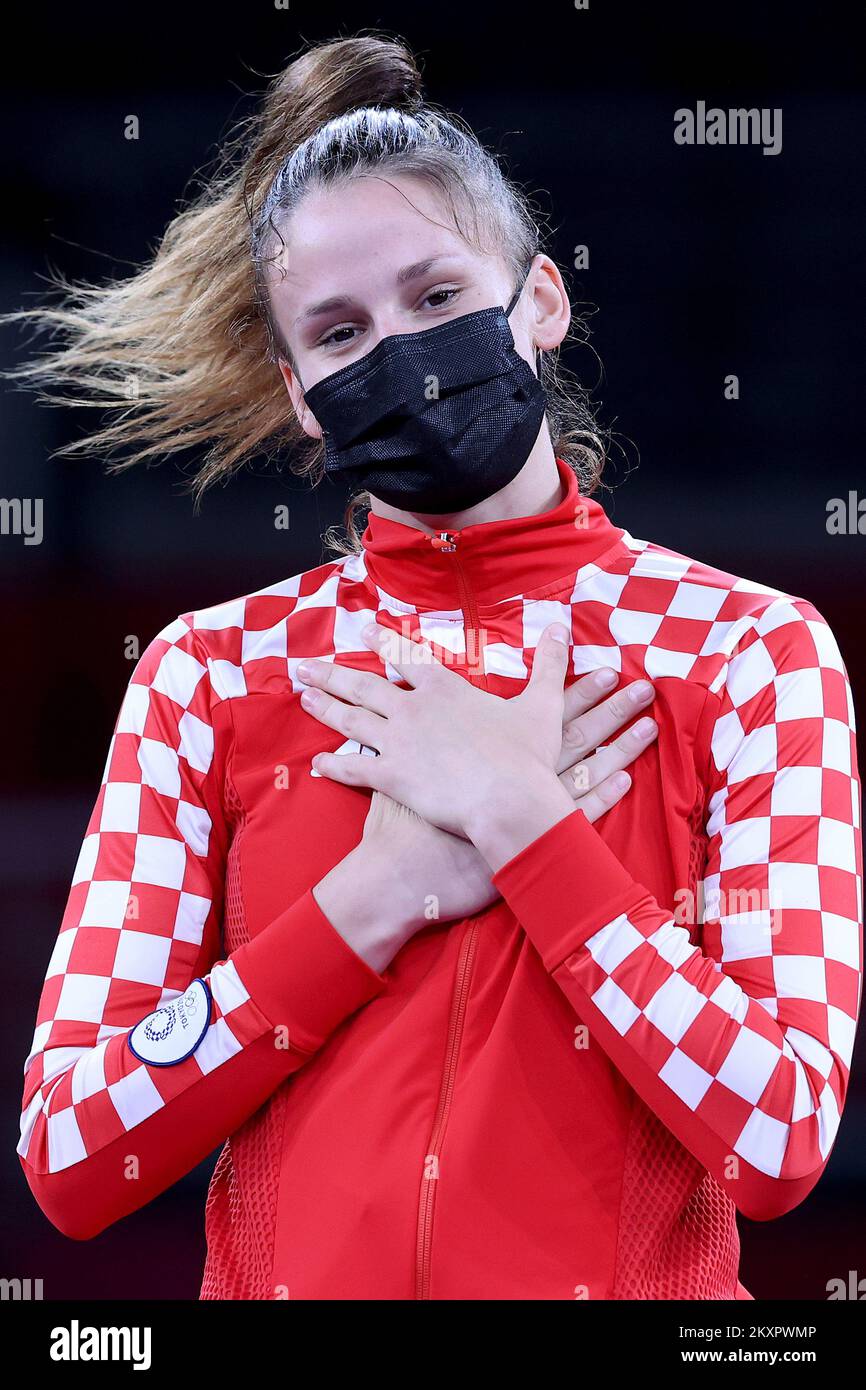 Gold medalist Matea Jelic of Croatia poses with the gold medal for the ...