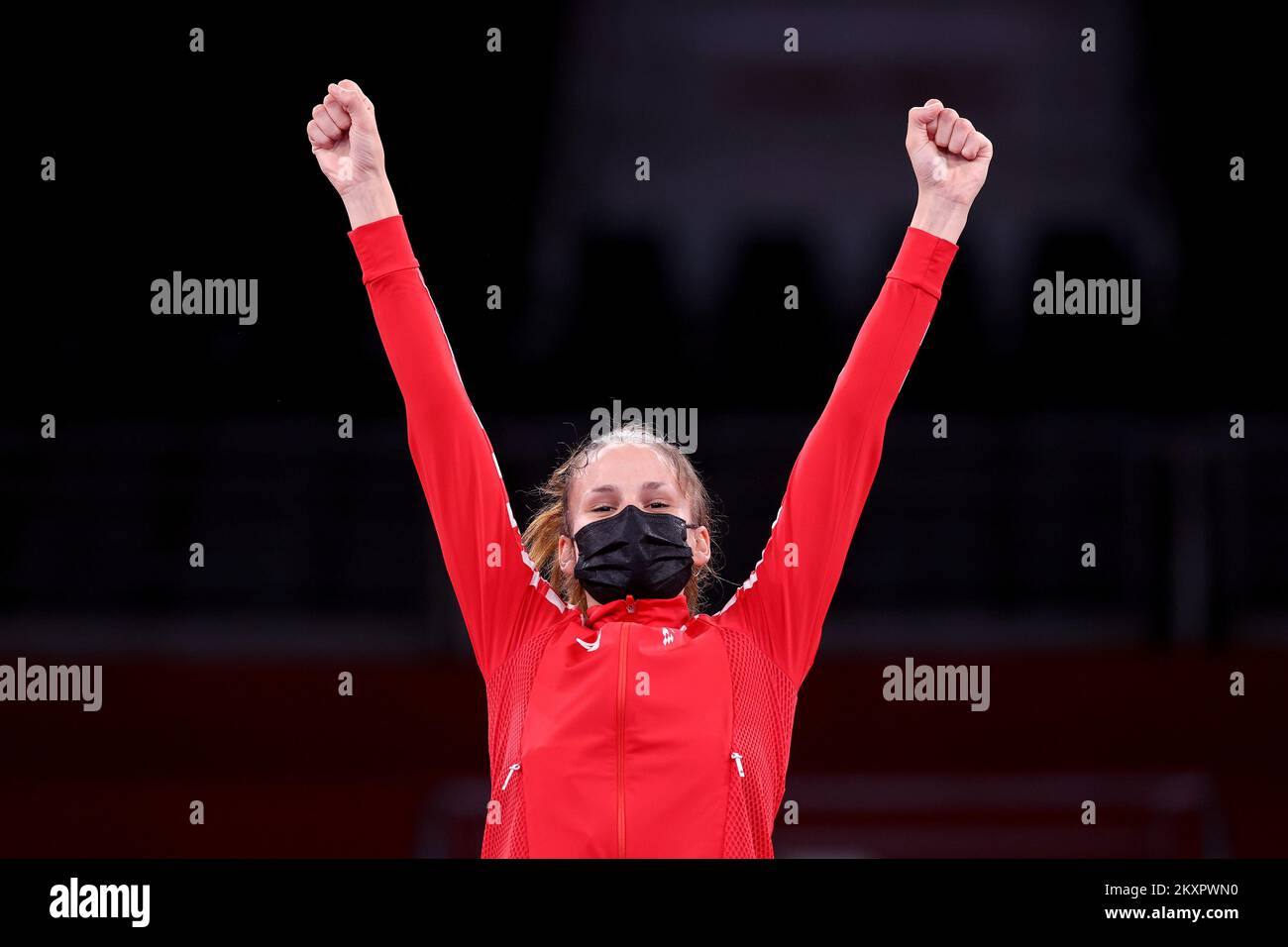 Gold medalist Matea Jelic of Croatia poses with the gold medal for the ...