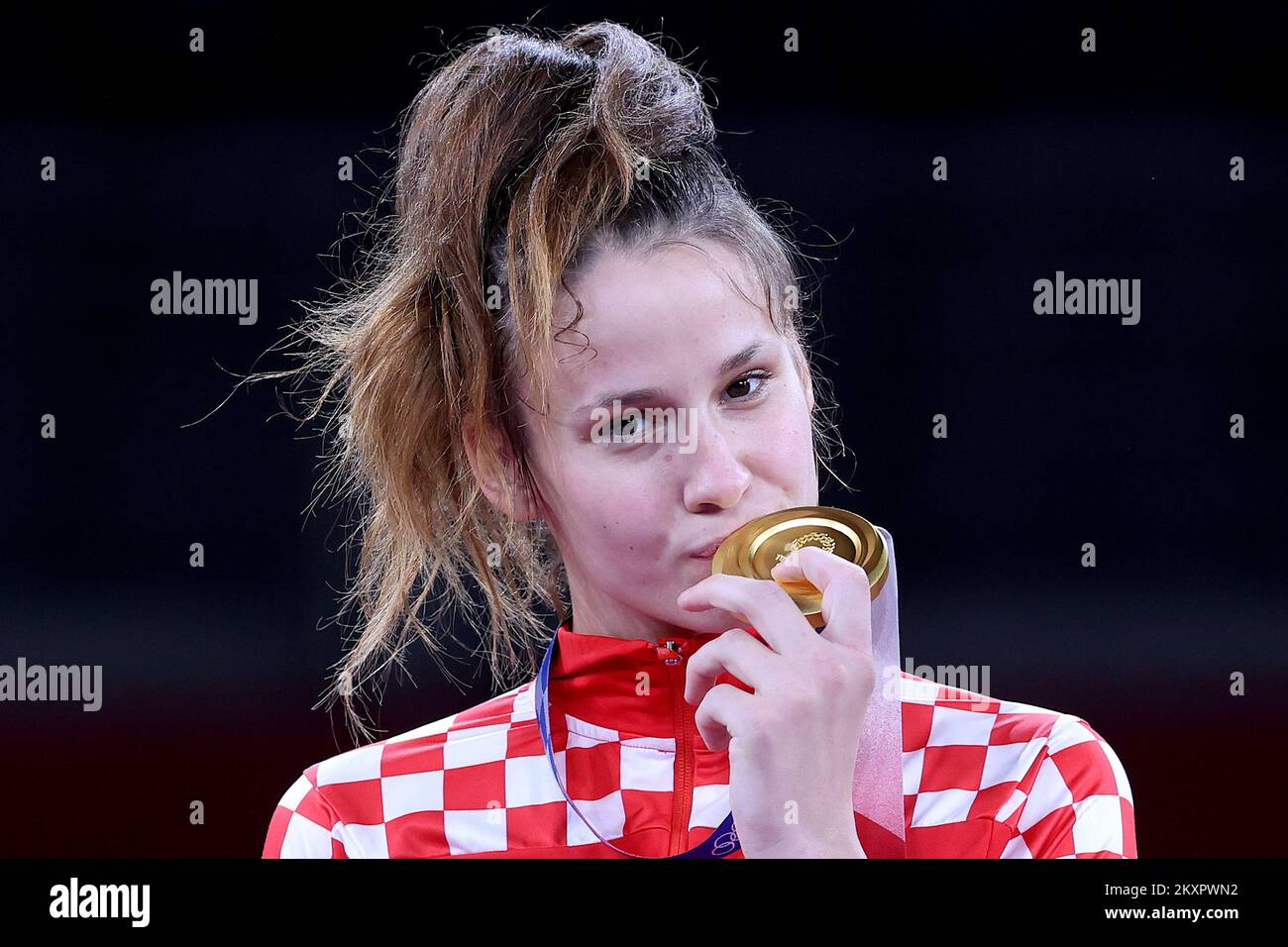 Gold medalist Matea Jelic of Croatia poses with the gold medal for the ...