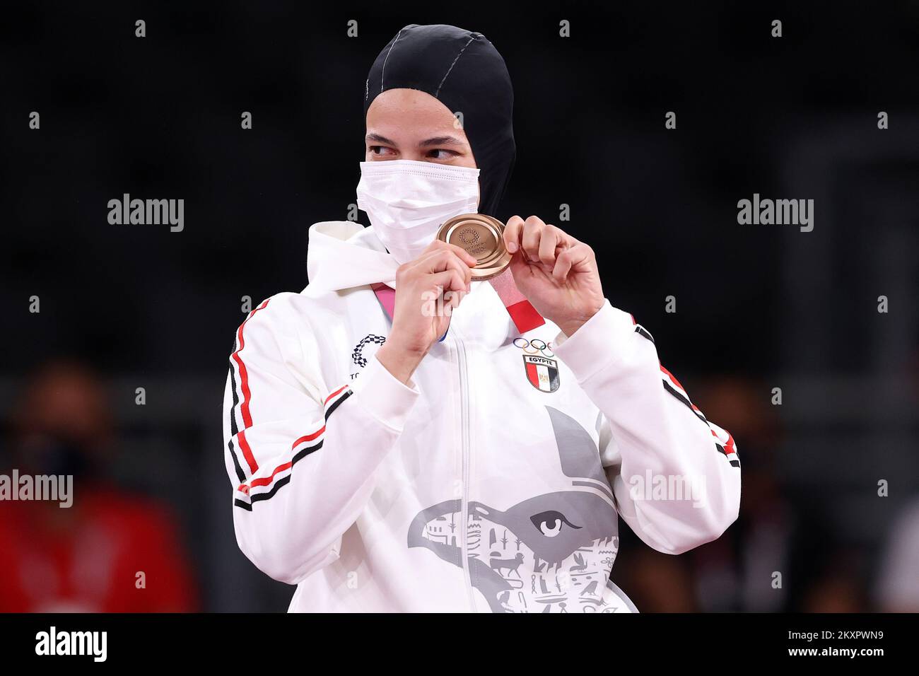 Bronze medalist Hedaya Wahba of Egypt poses with the bronze medal for ...