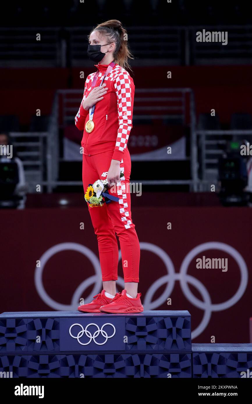 Gold medalist Matea Jelic of Croatia poses with the gold medal for the ...