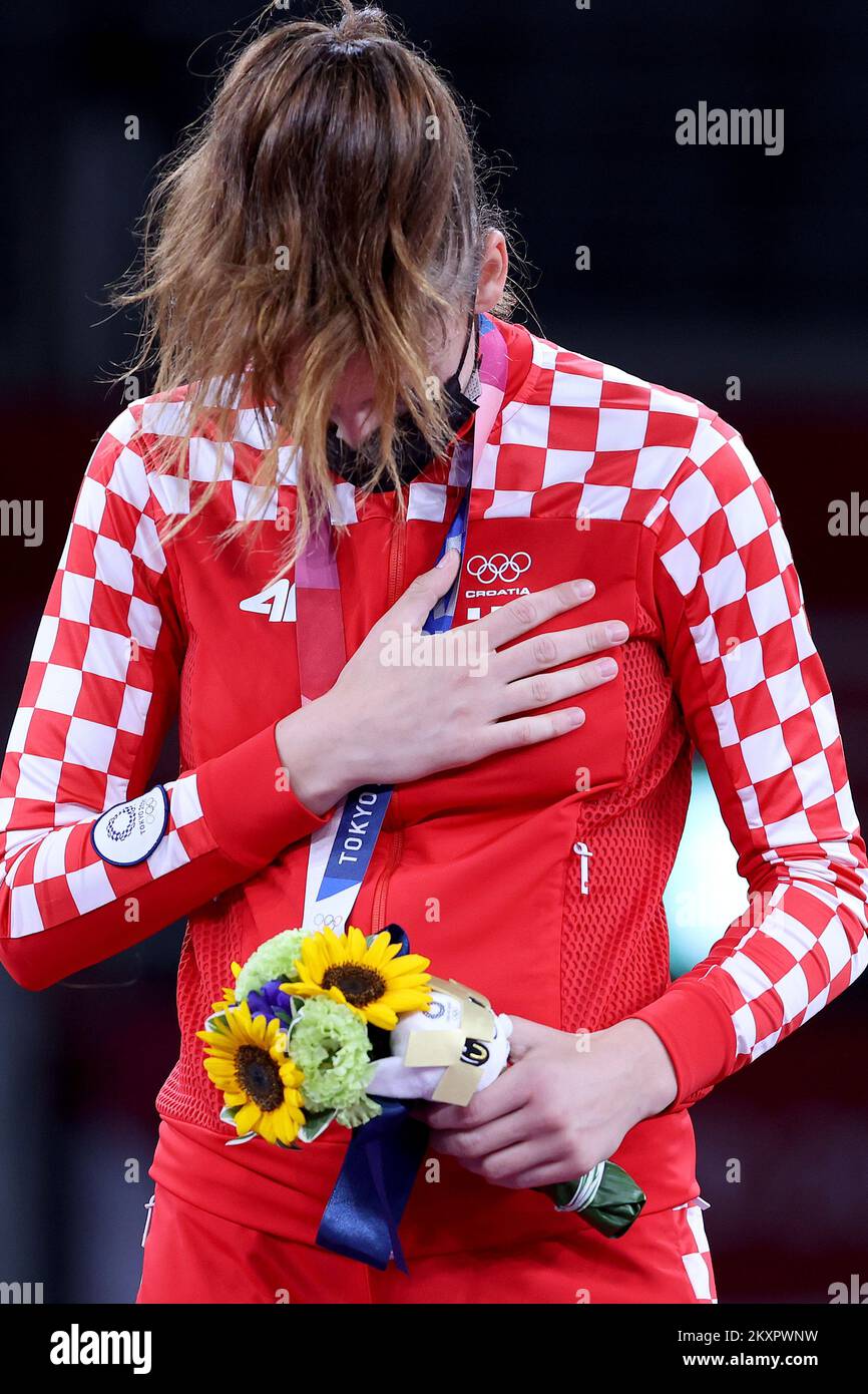 Gold medalist Matea Jelic of Croatia poses with the gold medal for the ...