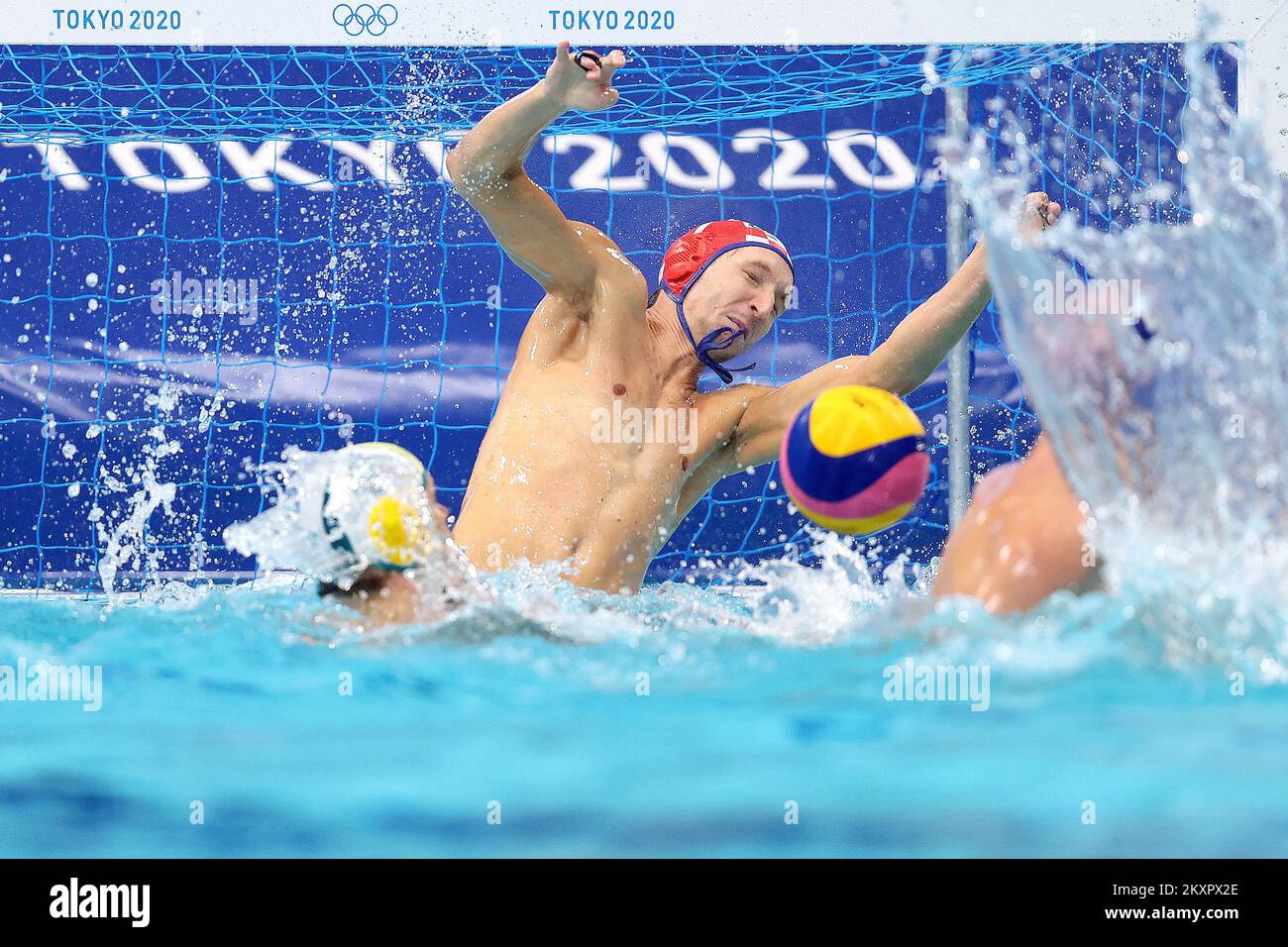 Marko Bijac of Croatia saves a goal during the Men's Preliminary Round ...