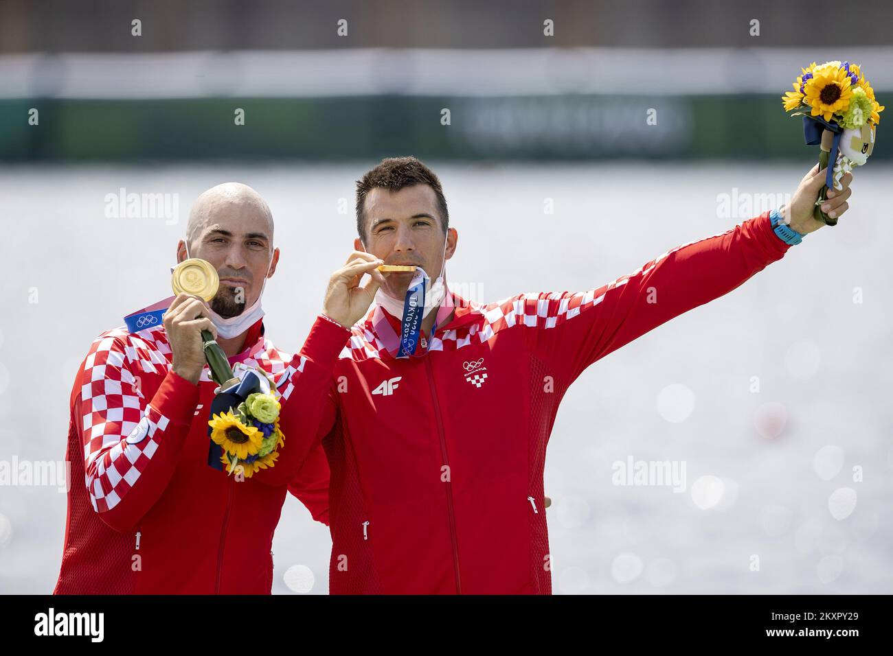 Gold medalists Martin Sinkovic and Valent Sinkovic of Team Croatia pose ...