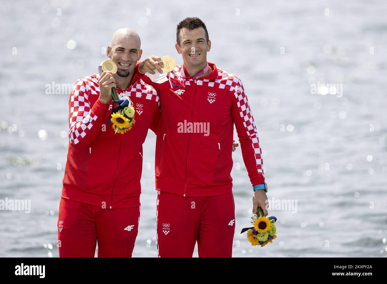 Gold medalists Martin Sinkovic and Valent Sinkovic of Team Croatia pose ...