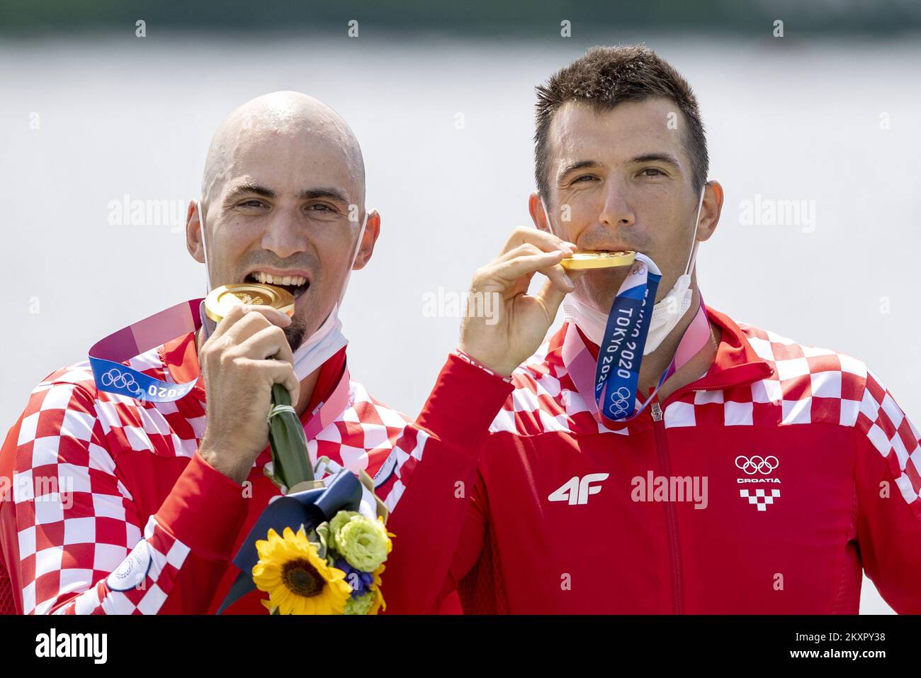 Gold medalists Martin Sinkovic and Valent Sinkovic of Team Croatia pose ...