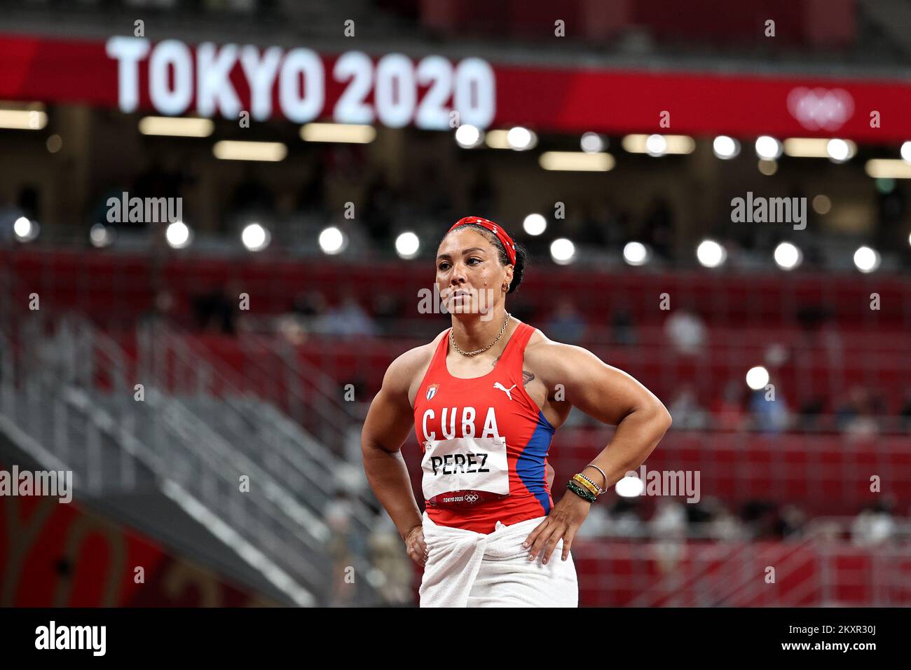 TOKYO, JAPAN - AUGUST 02: Discus thrower, Yaime Perez of Team Cuba, won ...
