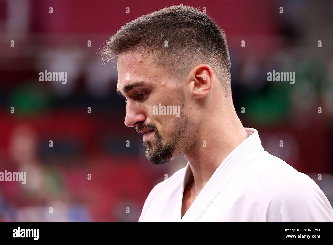 Ivan Kvesic of Team Croatia reacts after the Menâ€™s Karate Kumite ...