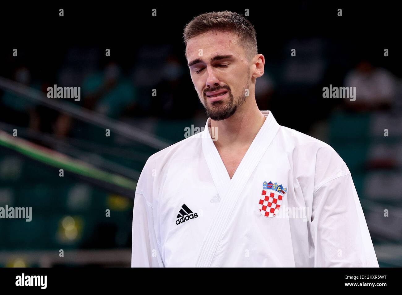 Ivan Kvesic of Team Croatia reacts after the Menâ€™s Karate Kumite ...