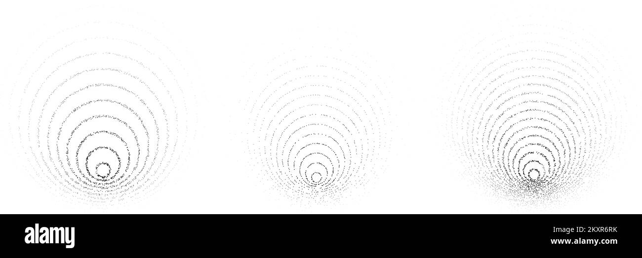 Faded rippled circles set. Dotted grain rings set. Stippled gradient ...