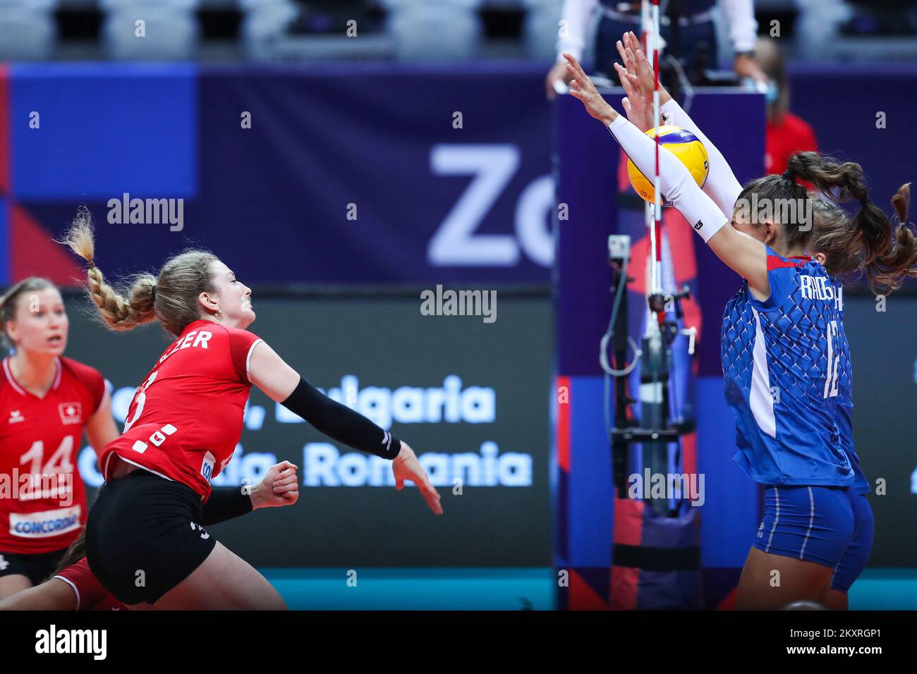 ZADAR, CROATIA - AUGUST 24: Nicole Eiholzer of Switzerland and Nikola ...