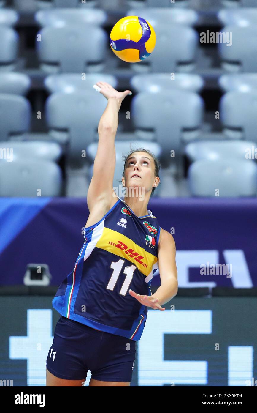 ZADAR, CROATIA - AUGUST 26: Anna Danesi of Italy serves during the CEV ...
