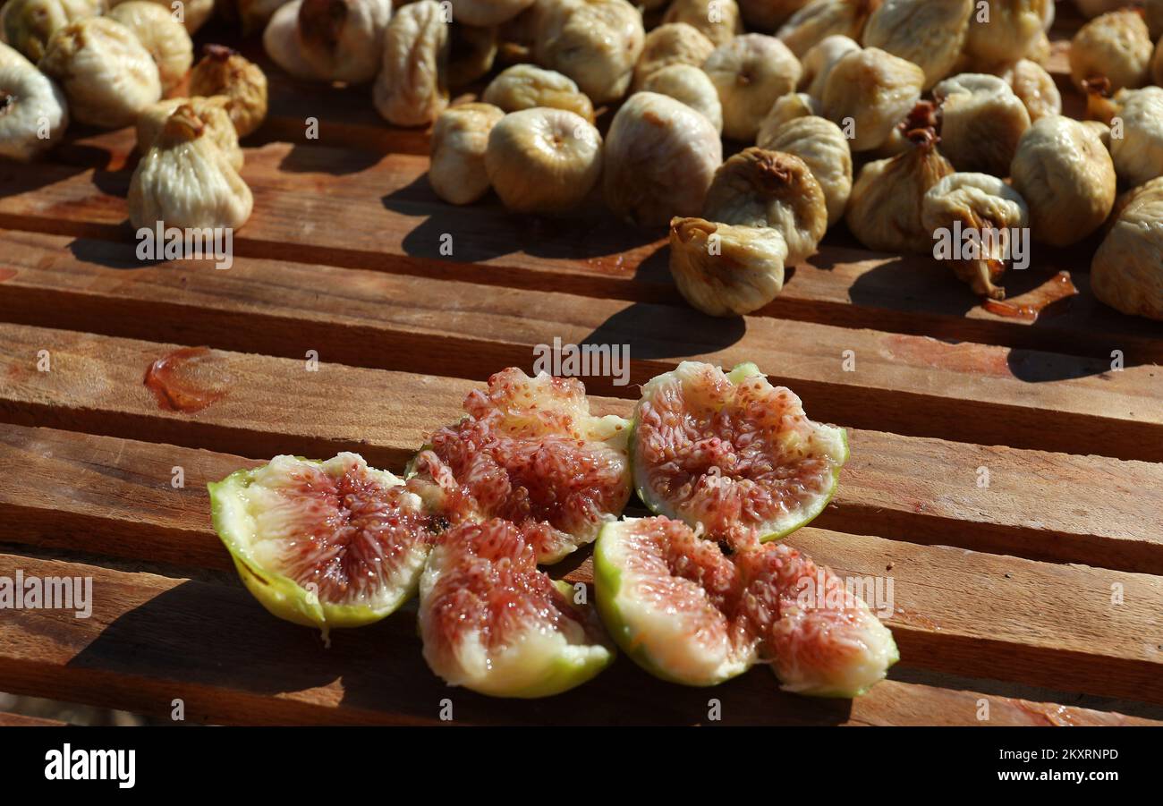 Figs after the drying process were seen on the table in Grabastica on ...