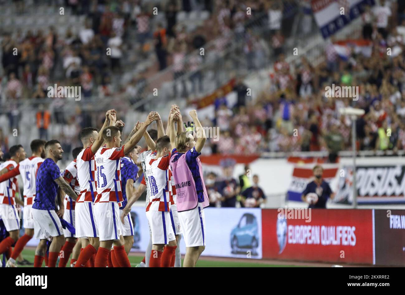 Croatian players greet the fans after the 2022 FIFA World Cup Qualifier ...