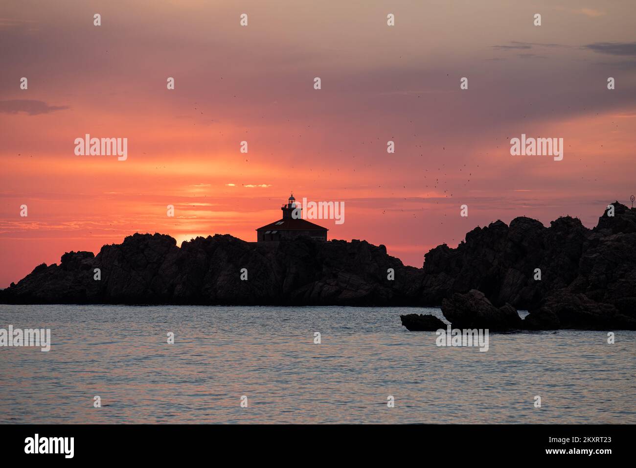 Photo taken on Sep 9, 2021 shows beautiful sunset above Lighthouse ...