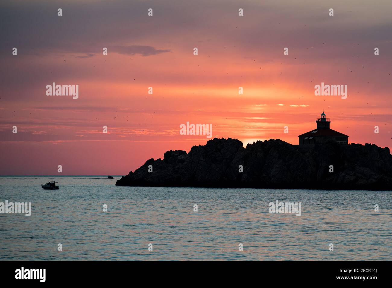 Photo taken on Sep 9, 2021 shows beautiful sunset above Lighthouse ...