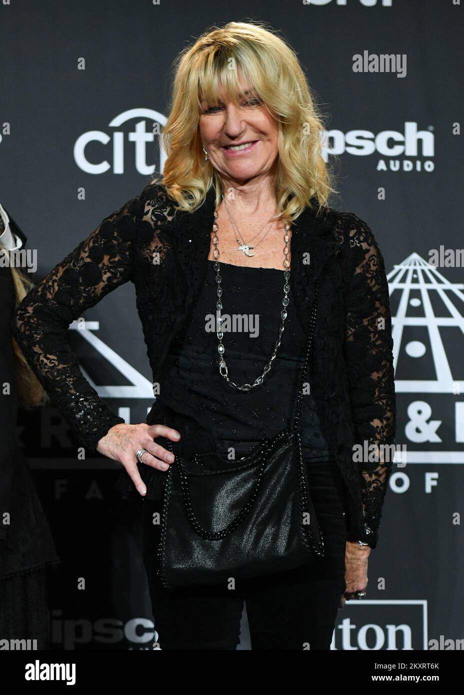 Christine McVie of Fleetwood Mac poses in the press room during the ...