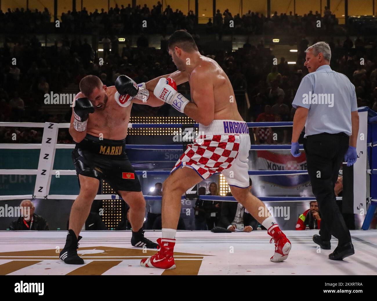 Croatian Filip Hrgovic in action against Montenegrin Marko Radonjic ...