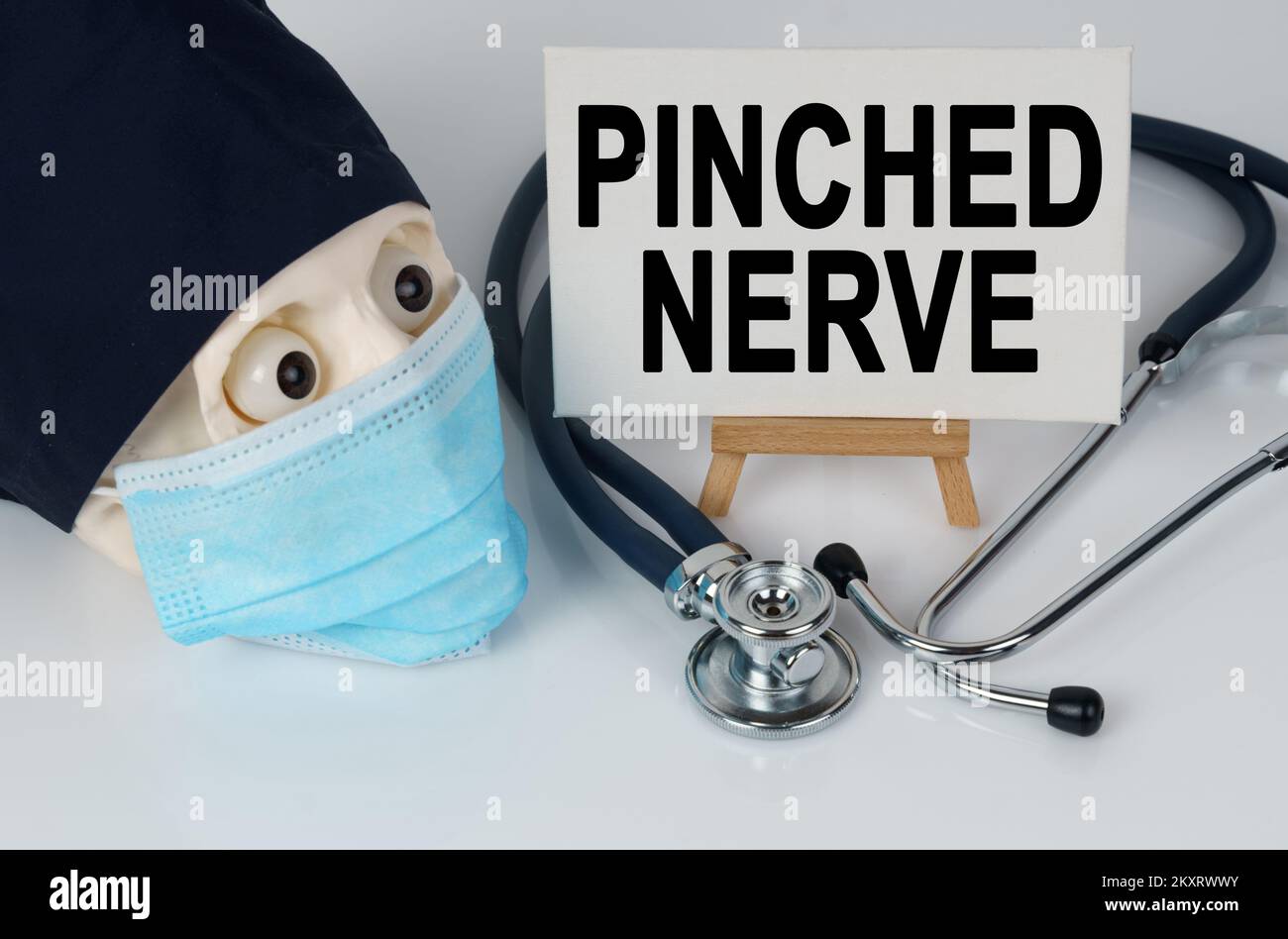Medicine and health concept. Skull in mask and cap, stethoscope and ...