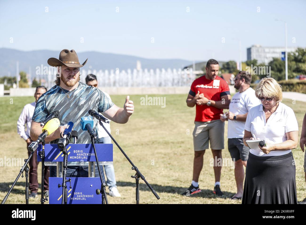 Ryan Crouser during the press conference in Zagreb on September 12 ...