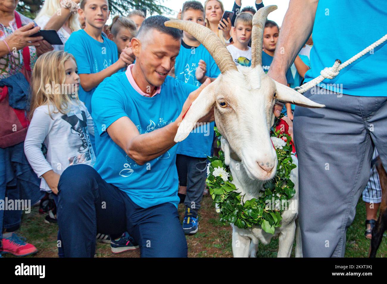 Winner goat Bila pose for a picture with owner Franko Sandric during ...