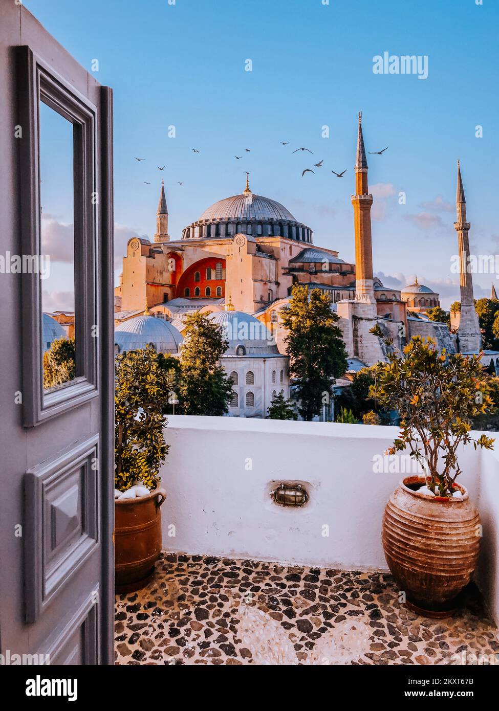 Sunny day architecture and Hagia Sophia Mosque Museum, in Eminonu ...