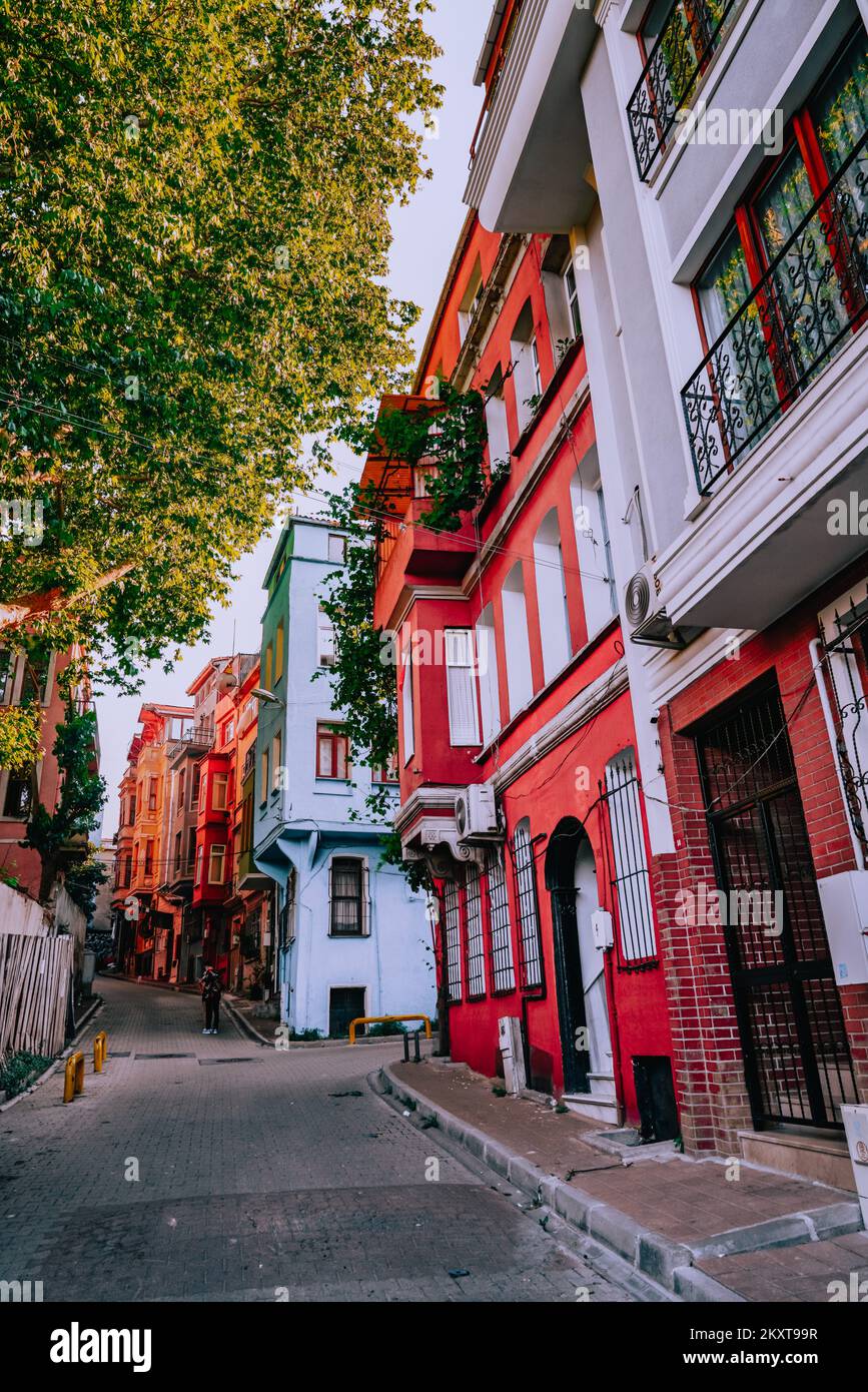 Balat district street view in Istanbul. Balat is popular tourist ...