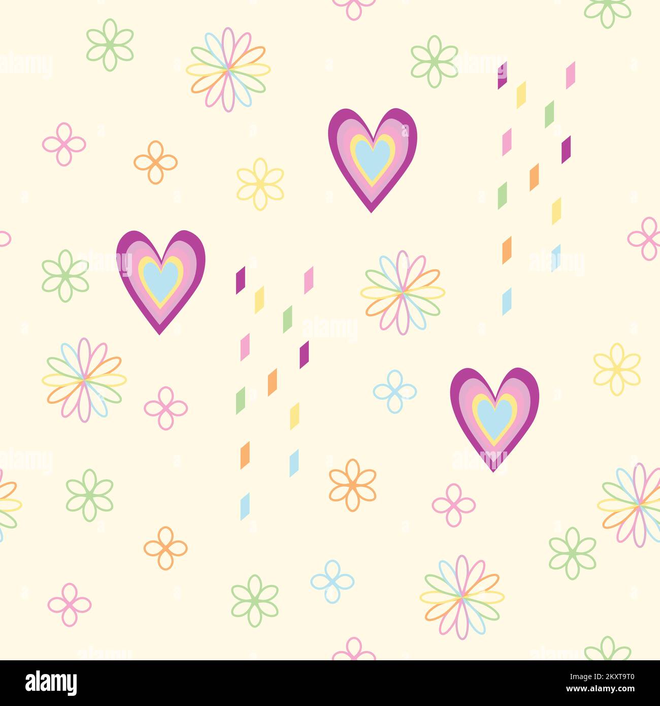 Delicate pattern in pastel colors with hearts, flowers and confetti ...