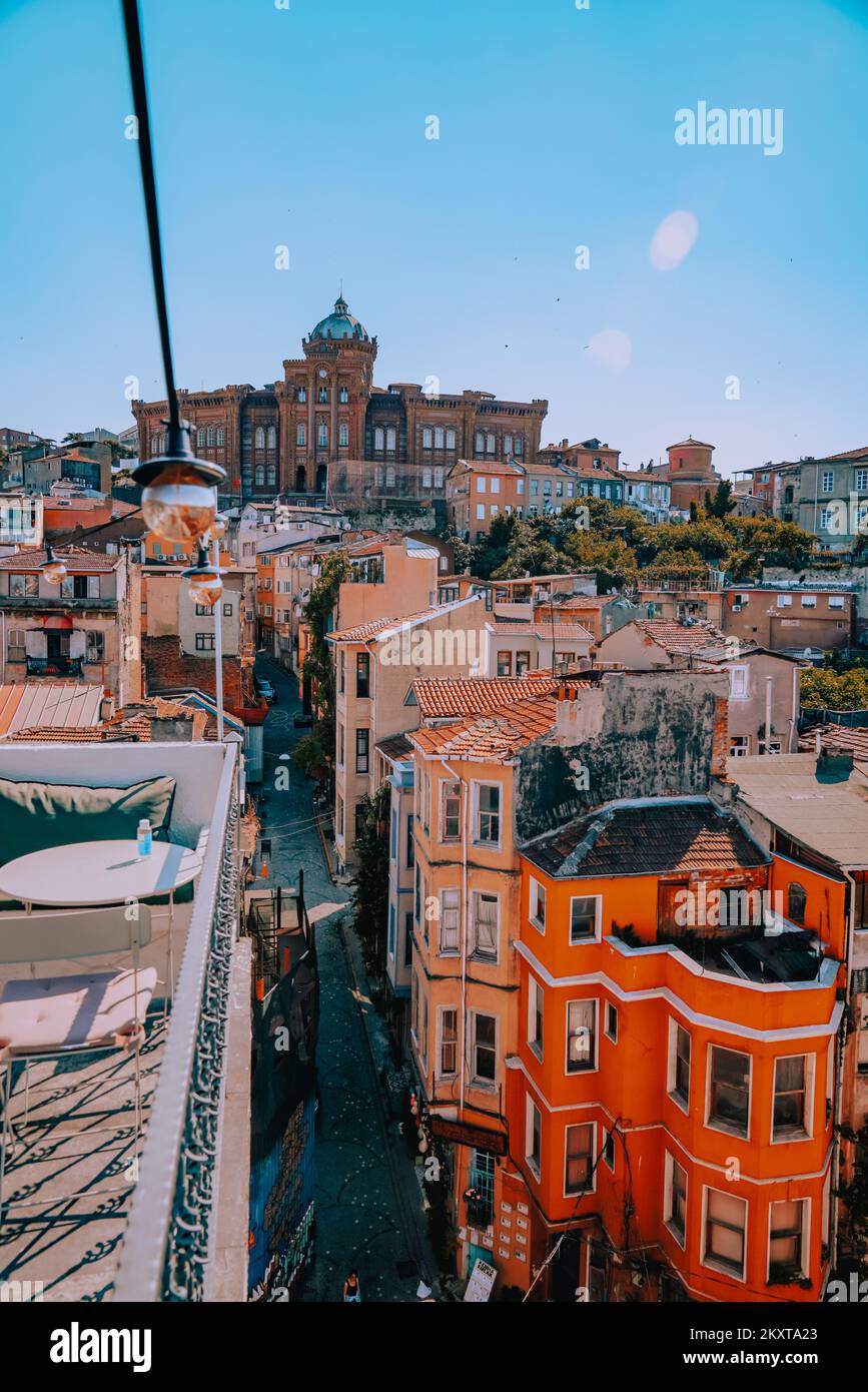 Balat district street view in Istanbul. Balat is popular tourist ...