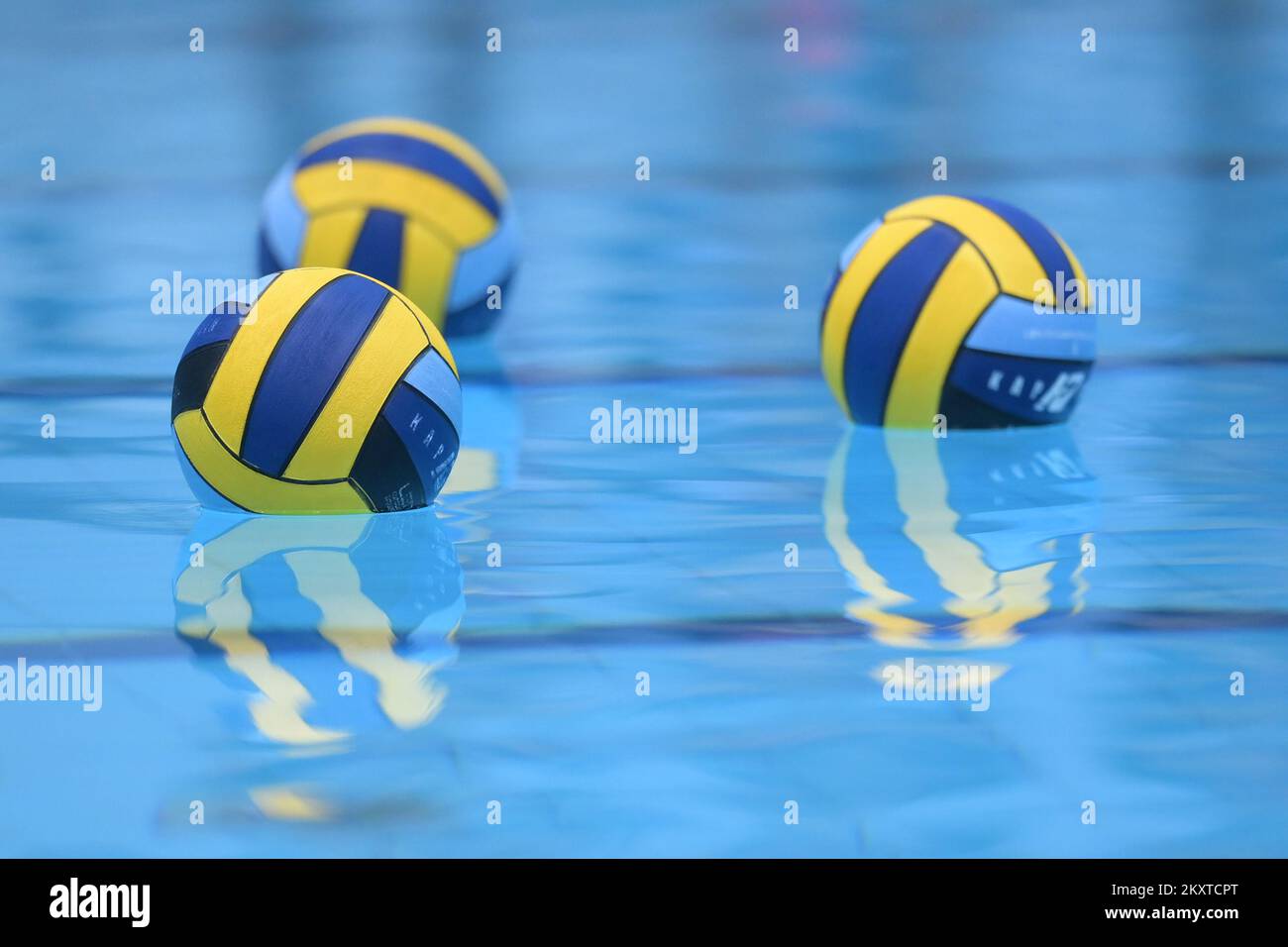 Official balls floats on the surface of the pool prior the Champions ...
