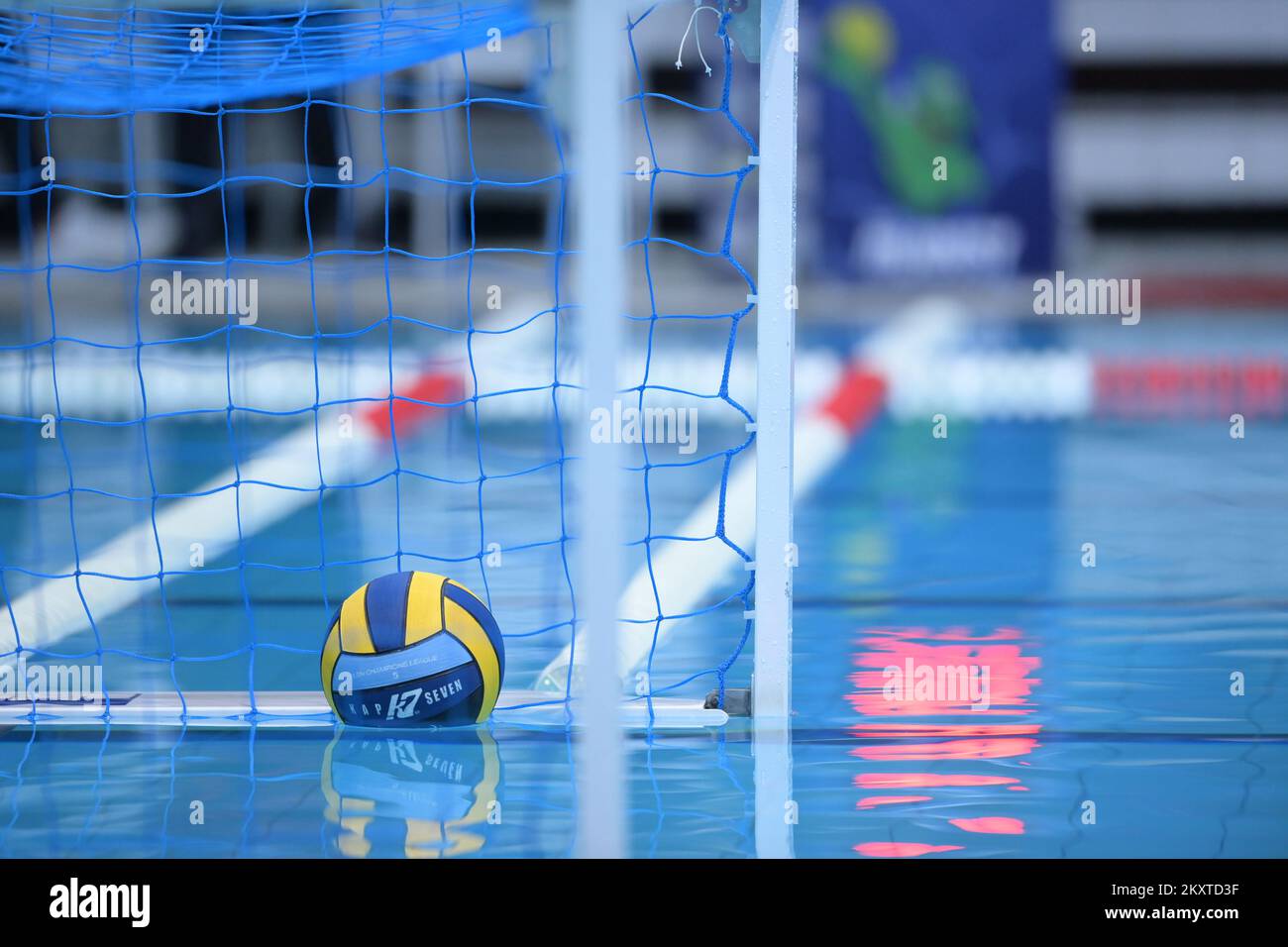 Official balls floats on the surface of the pool prior the Champions ...